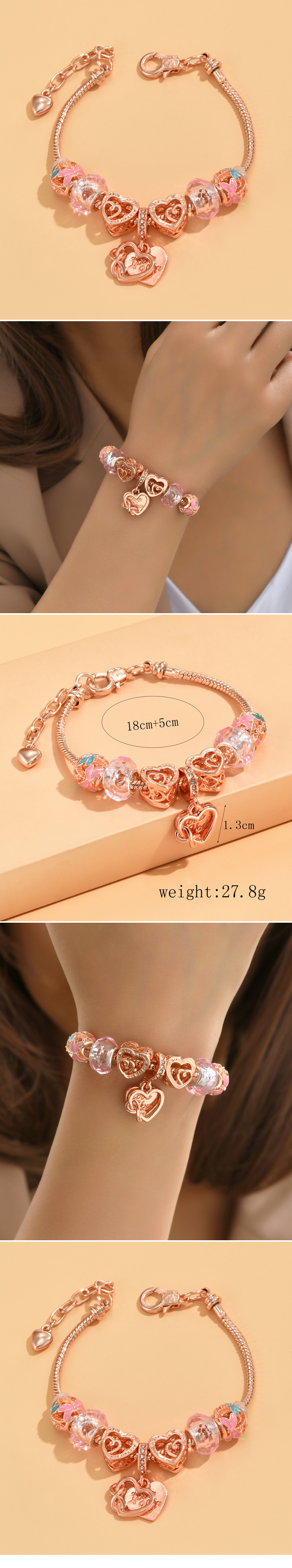 时尚 金属百搭潘DL简洁双层爱心坠百搭配饰个性女手链|韩国饰品批发|欧美饰品批发|头饰批发|义乌饰品批发|外贸饰品批发